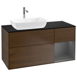 Villeroy & Boch Villeroy und Boch Finion Waschtischunterschrank G812GKGN 120cm, Abdeckplatte black matt, Emotion, Regale Anthracite matt lacquer, Walnut veneer