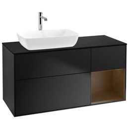 Villeroy & Boch Villeroy und Boch Finion Waschtischunterschrank G812GNPD 120cm, Abdeckplatte black matt, Emotion, Regale Walnut Veneer, Black matt lacquer