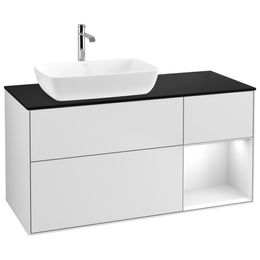 Villeroy & Boch Villeroy und Boch Finion Waschtischunterschrank G812GFMT 120cm, Abdeckplatte black matt, Emotion, Regale Glossy white lacquer, White matt lacquer