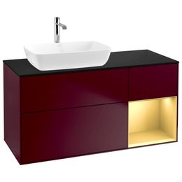Villeroy & Boch Villeroy und Boch Finion Waschtischunterschrank G812HFHB 120cm, Abdeckplatte black matt, Emotion, Regale Gold matt lacquer, Peony Matt