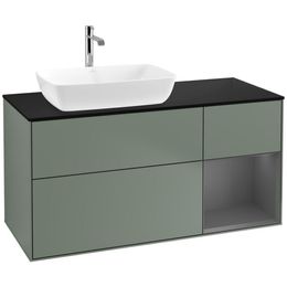 Villeroy & Boch Villeroy und Boch Finion Waschtischunterschrank F812GKGM 120cm, Abdeckplatte black matt, Regale Anthracite matt lacquer, Olive Matt Lacquer