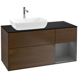 Villeroy & Boch Villeroy und Boch Finion Waschtischunterschrank F812GKGN 120cm, Abdeckplatte black matt, Regale Anthracite matt lacquer, Walnut veneer