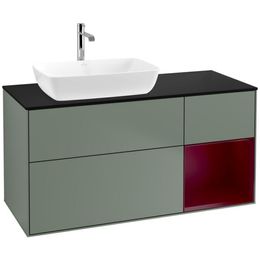 Villeroy & Boch Villeroy und Boch Finion Waschtischunterschrank F812HBGM 120cm, Abdeckplatte black matt, Regale Peony matt lacquer, Olive Matt Lacquer