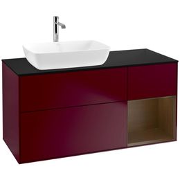 Villeroy & Boch Villeroy und Boch Finion Waschtischunterschrank F812GNHB 120cm, Abdeckplatte black matt, Regale Walnut Veneer, Peony Matt