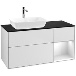 Villeroy & Boch Villeroy und Boch Finion Waschtischunterschrank F812MTMT 120cm, Abdeckplatte black matt, Regale White matt lacquer, White matt lacquer
