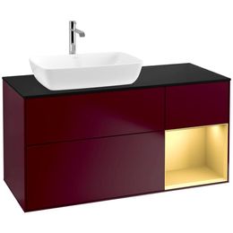 Villeroy & Boch Villeroy und Boch Finion Waschtischunterschrank F812HFHB 120cm, Abdeckplatte black matt, Regale Gold matt lacquer, Peony Matt