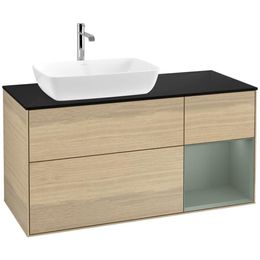 Villeroy & Boch Villeroy und Boch Finion Waschtischunterschrank F812GMPC 120cm, Abdeckplatte black matt, Regale Olive matt lacquer, Oak Veneer