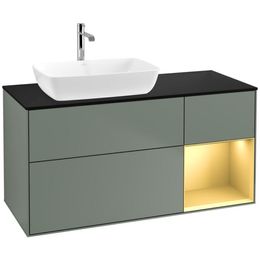 Villeroy & Boch Villeroy und Boch Finion Waschtischunterschrank F812HFGM 120cm, Abdeckplatte black matt, Regale Gold matt lacquer, Olive Matt Lacquer