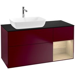 Villeroy & Boch Villeroy und Boch Finion Waschtischunterschrank F812PCHB 120cm, Abdeckplatte black matt, Regale Oak Veneer, Peony Matt