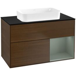 Villeroy & Boch Villeroy und Boch Finion Waschtischunterschrank G662GMGN 100x60,3x50,1cm, Regal rechts Olive Matt Lacquer, Walnut veneer