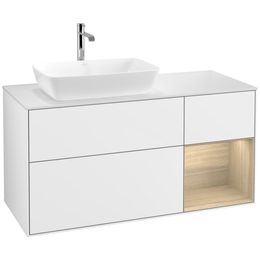 Villeroy & Boch Villeroy und Boch Finion Waschtischunterschrank F811PCGF 120cm, Abdeckplatte white matt, Regale Oak Veneer, Glossy white lacquer