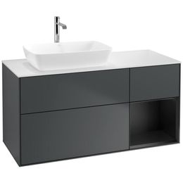 Villeroy & Boch Villeroy und Boch Finion Waschtischunterschrank F811PDHG 120cm, Abdeckplatte white matt, Regale Black matt lacquer, Midnight Blue Matt Lacquer