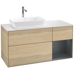Villeroy & Boch Villeroy und Boch Finion Waschtischunterschrank F811HGPC 120cm, Abdeckplatte white matt, Regale Midnight matt lacquer, Oak Veneer