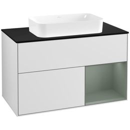 Villeroy & Boch Villeroy und Boch Finion Waschtischunterschrank G662GMMT 100x60,3x50,1cm, Regal rechts Olive Matt Lacquer, White matt lacquer
