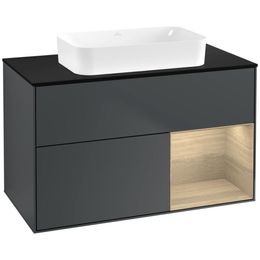 Villeroy & Boch Villeroy und Boch Finion Waschtischunterschrank G662PCHG 100x60,3x50,1cm, Regal rechts Oak Veneer, Midnight Blue Matt Lacquer