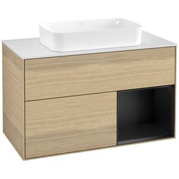 Villeroy & Boch Villeroy und Boch Finion Waschtischunterschrank G661PDPC 100x60,3x50,1cm, Regal rechts Black matt lacquer, Oak Veneer