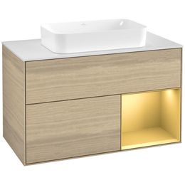 Villeroy & Boch Villeroy und Boch Finion Waschtischunterschrank G661HFPC 100x60,3x50,1cm, Regal rechts Gold matt, Oak Veneer