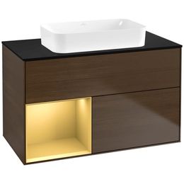 Villeroy & Boch Villeroy und Boch Finion Waschtischunterschrank G652HFGN 100x60,3x50,1cm, Regal links Gold matt, Walnut veneer
