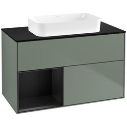 Villeroy & Boch Villeroy und Boch Finion Waschtischunterschrank G652PDGM 100x60,3x50,1cm, Regal links Black matt lacquer, Olive Matt Lacquer