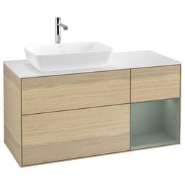 Villeroy & Boch Villeroy und Boch Finion Waschtischunterschrank G811GMPC 120cm, Abdeckplatte white matt, Emotion, Regale Olive matt lacquer, Oak Veneer