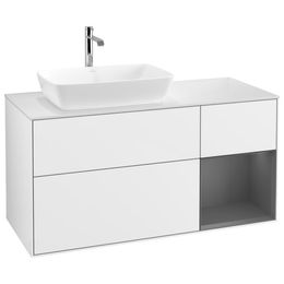 Villeroy & Boch Villeroy und Boch Finion Waschtischunterschrank G811GKGF 120cm, Abdeckplatte white matt, Emotion, Regale Anthracite matt lacquer, Glossy white lacquer