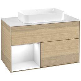 Villeroy & Boch Villeroy und Boch Finion Waschtischunterschrank G651GFPC 100x60,3x50,1cm, Regal links Glossy white lacquer, Oak Veneer