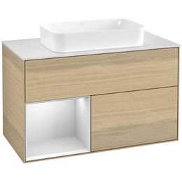Villeroy & Boch Villeroy und Boch Finion Waschtischunterschrank G651MTPC 100x60,3x50,1cm, Regal links White matt lacquer, Oak Veneer