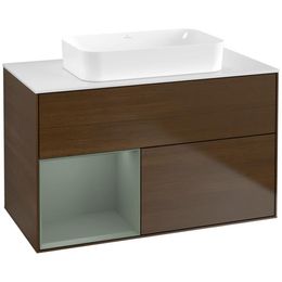Villeroy & Boch Villeroy und Boch Finion Waschtischunterschrank G651GMGN 100x60,3x50,1cm, Regal links Olive Matt Lacquer, Walnut veneer