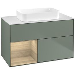 Villeroy & Boch Villeroy und Boch Finion Waschtischunterschrank G651PCGM 100x60,3x50,1cm, Regal links Oak Veneer, Olive Matt Lacquer