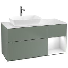 Villeroy & Boch Villeroy und Boch Finion Waschtischunterschrank G811GFGM 120cm, Abdeckplatte white matt, Emotion, Regale Glossy white lacquer, Olive Matt Lacquer