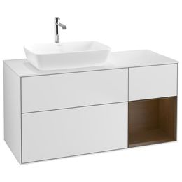 Villeroy & Boch Villeroy und Boch Finion Waschtischunterschrank G811GNMT 120cm, Abdeckplatte white matt, Emotion, Regale Walnut Veneer, White matt lacquer