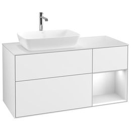 Villeroy & Boch Villeroy und Boch Finion Waschtischunterschrank G811MTGF 120cm, Abdeckplatte white matt, Emotion, Regale White matt lacquer, Glossy white lacquer