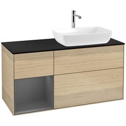 Villeroy & Boch Villeroy und Boch Finion Waschtischunterschrank F802GKPC 120cm, Abdeckplatte black matt, Regale Anthracite matt lacquer, Oak Veneer