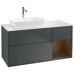 Villeroy & Boch Villeroy und Boch Finion Waschtischunterschrank G811GNHG 120cm, Abdeckplatte white matt, Emotion, Regale Walnut Veneer, Midnight Blue Matt Lacquer