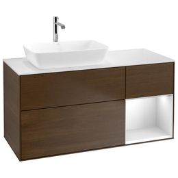 Villeroy & Boch Villeroy und Boch Finion Waschtischunterschrank G811MTGN 120cm, Abdeckplatte white matt, Emotion, Regale White matt lacquer, Walnut veneer