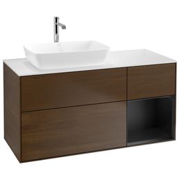Villeroy & Boch Villeroy und Boch Finion Waschtischunterschrank G811PDGN 120cm, Abdeckplatte white matt, Emotion, Regale Black matt lacquer, Walnut veneer
