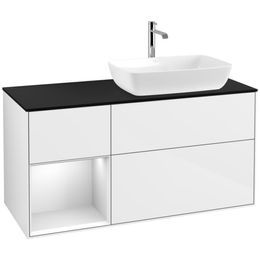 Villeroy & Boch Villeroy und Boch Finion Waschtischunterschrank F802MTGF 120cm, Abdeckplatte black matt, Regale White matt lacquer, Glossy white lacquer