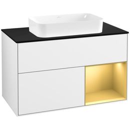Villeroy & Boch Villeroy und Boch Finion Waschtischunterschrank F662HFGF 100x60,3x50,1cm, Regal rechts Gold matt, Glossy white lacquer