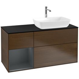 Villeroy & Boch Villeroy und Boch Finion Waschtischunterschrank F802HGGN 120cm, Abdeckplatte black matt, Regale Midnight matt lacquer, Walnut veneer