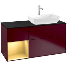 Villeroy & Boch Villeroy und Boch Finion Waschtischunterschrank F802HFHB 120cm, Abdeckplatte black matt, Regale Gold matt lacquer, Peony Matt