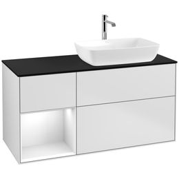 Villeroy & Boch Villeroy und Boch Finion Waschtischunterschrank F802GFMT 120cm, Abdeckplatte black matt, Regale Glossy white lacquer, White matt lacquer