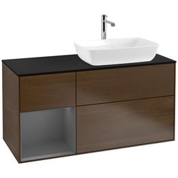 Villeroy & Boch Villeroy und Boch Finion Waschtischunterschrank F802GKGN 120cm, Abdeckplatte black matt, Regale Anthracite matt lacquer, Walnut veneer