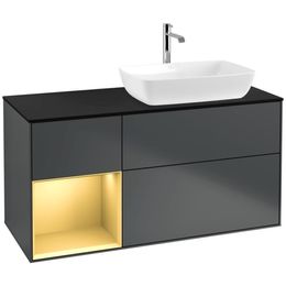 Villeroy & Boch Villeroy und Boch Finion Waschtischunterschrank F802HFHG 120cm, Abdeckplatte black matt, Regale Gold matt lacquer, Midnight Blue Matt Lacquer