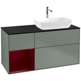 Villeroy & Boch Villeroy und Boch Finion Waschtischunterschrank F802HBGM 120cm, Abdeckplatte black matt, Regale Peony matt lacquer, Olive Matt Lacquer