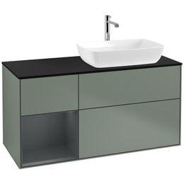 Villeroy & Boch Villeroy und Boch Finion Waschtischunterschrank F802HGGM 120cm, Abdeckplatte black matt, Regale Midnight matt lacquer, Olive Matt Lacquer
