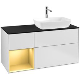 Villeroy & Boch Villeroy und Boch Finion Waschtischunterschrank F802HFMT 120cm, Abdeckplatte black matt, Regale Gold matt lacquer, White matt lacquer