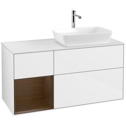 Villeroy & Boch Villeroy und Boch Finion Waschtischunterschrank F801GNGF 120cm, Abdeckplatte white matt, Regale Walnut Veneer, Glossy white lacquer
