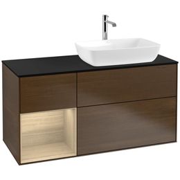 Villeroy & Boch Villeroy und Boch Finion Waschtischunterschrank F802PCGN 120cm, Abdeckplatte black matt, Regale Oak Veneer, Walnut veneer