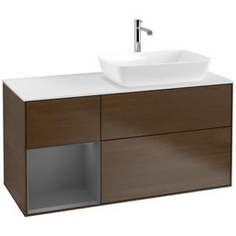 Villeroy & Boch Villeroy und Boch Finion Waschtischunterschrank F801GKGN 120cm, Abdeckplatte white matt, Regale Anthracite matt lacquer, Walnut veneer
