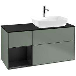 Villeroy & Boch Villeroy und Boch Finion Waschtischunterschrank F802PDGM 120cm, Abdeckplatte black matt, Regale Black matt lacquer, Olive Matt Lacquer